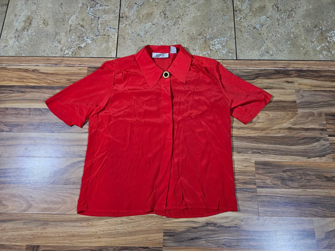 Vintage Josephine Red Button Down Polyester Shirt Top Womens Sz 14 - Etsy