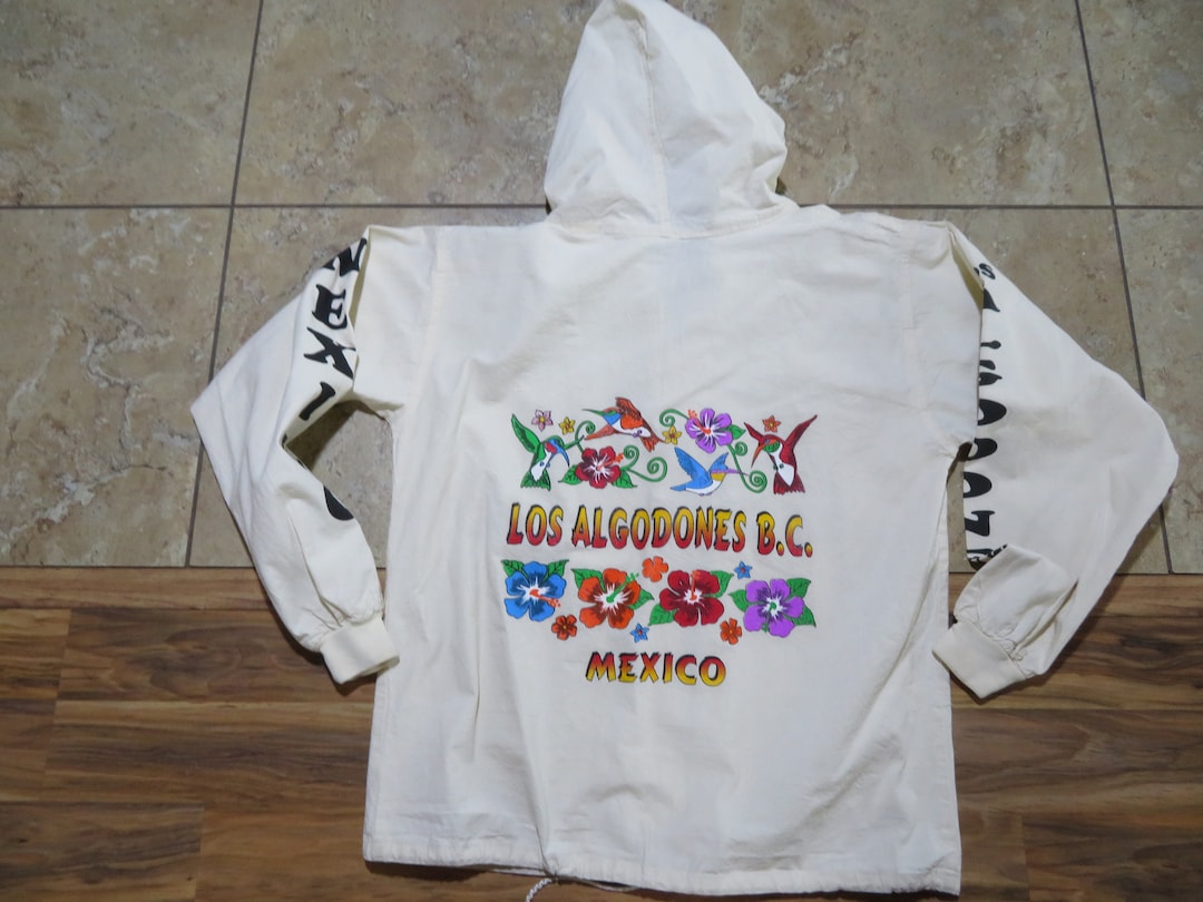 Vintage Mexican Hooded Cotton Jacket Windbreaker Floral Los Algodones ...