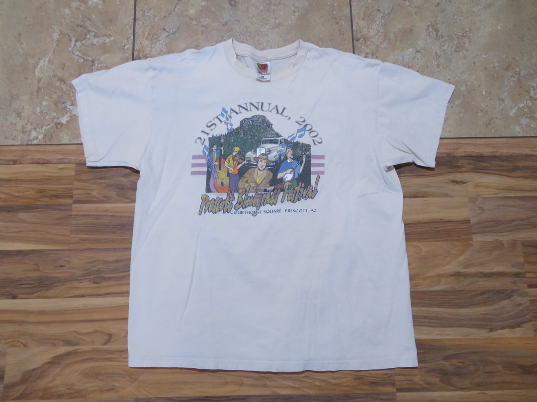 Vintage Prescott Bluegrass Festival Cartoon Style Graphic Beige T-shirt ...