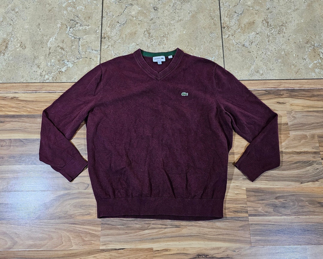 Lacoste Classic Fit Burgandy Colored Sweater V-neck Womens Sz 2XL ...