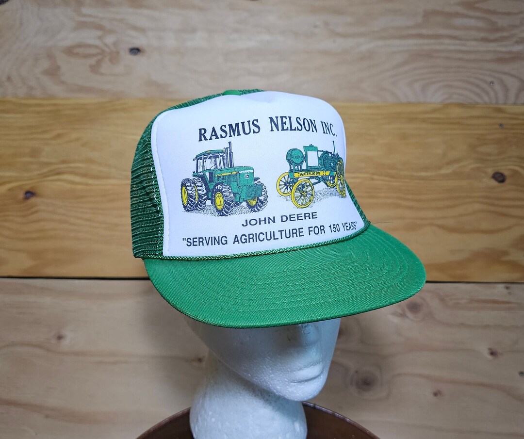 Vintage John Deere Trucker Rope Hat Cap Mohrs Brand Green Yellow White ...