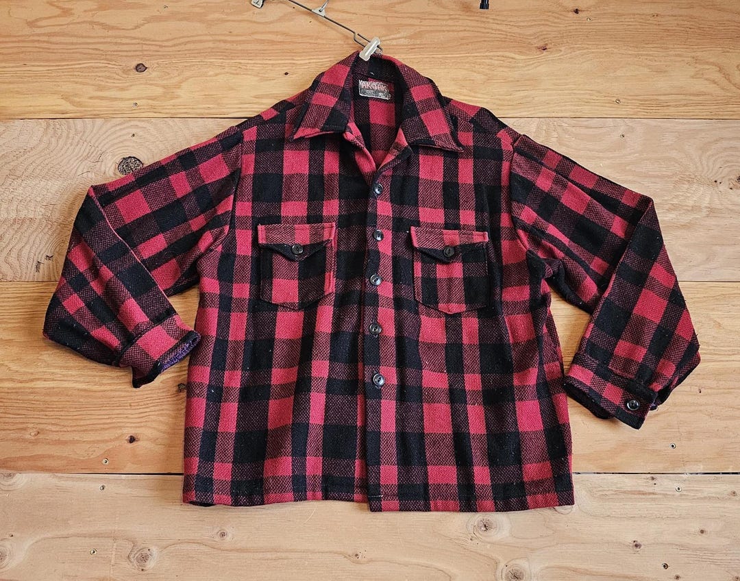 Vintage 60s Ak-jak Red Black Buffalo Plaid Sz L? Flannel Shirt Jacket ...