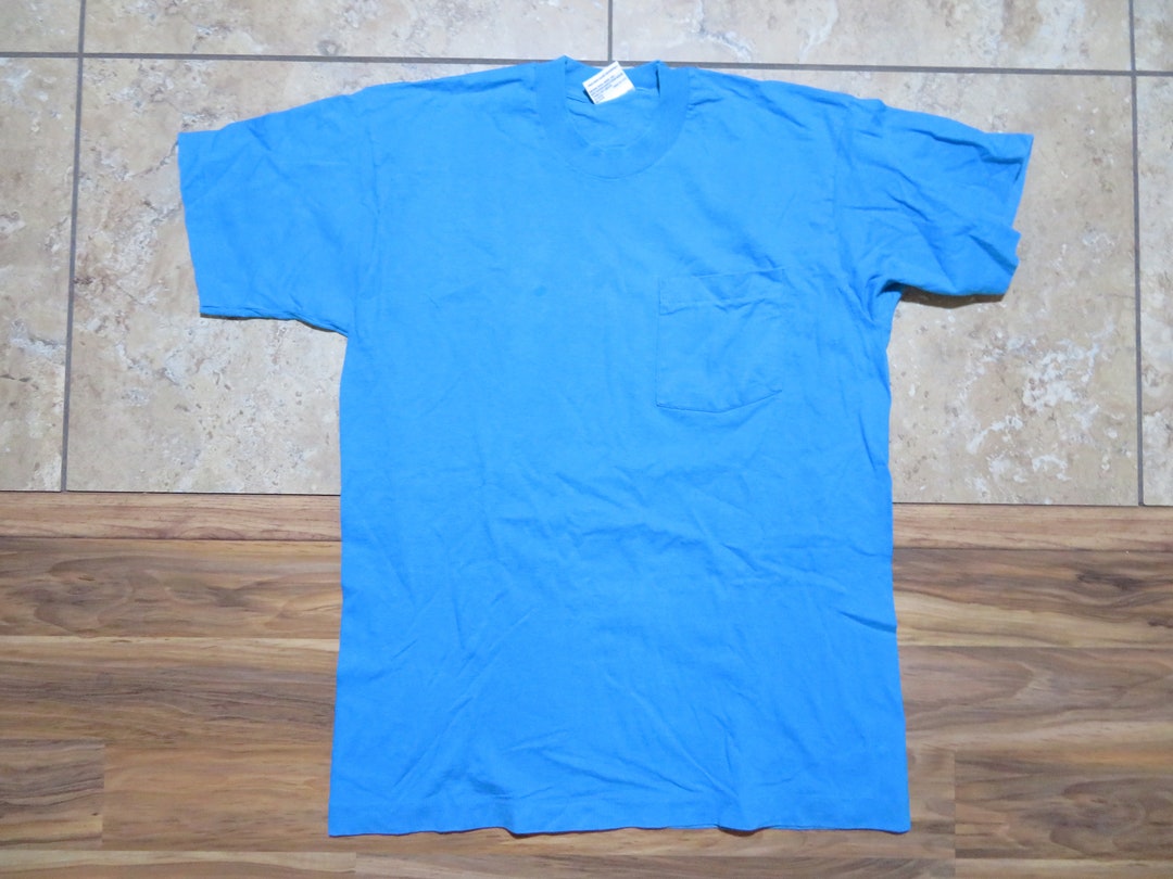 Vintage Plain Pocket T-shirt Minimalistic Aqua Made in USA Trend Basics ...