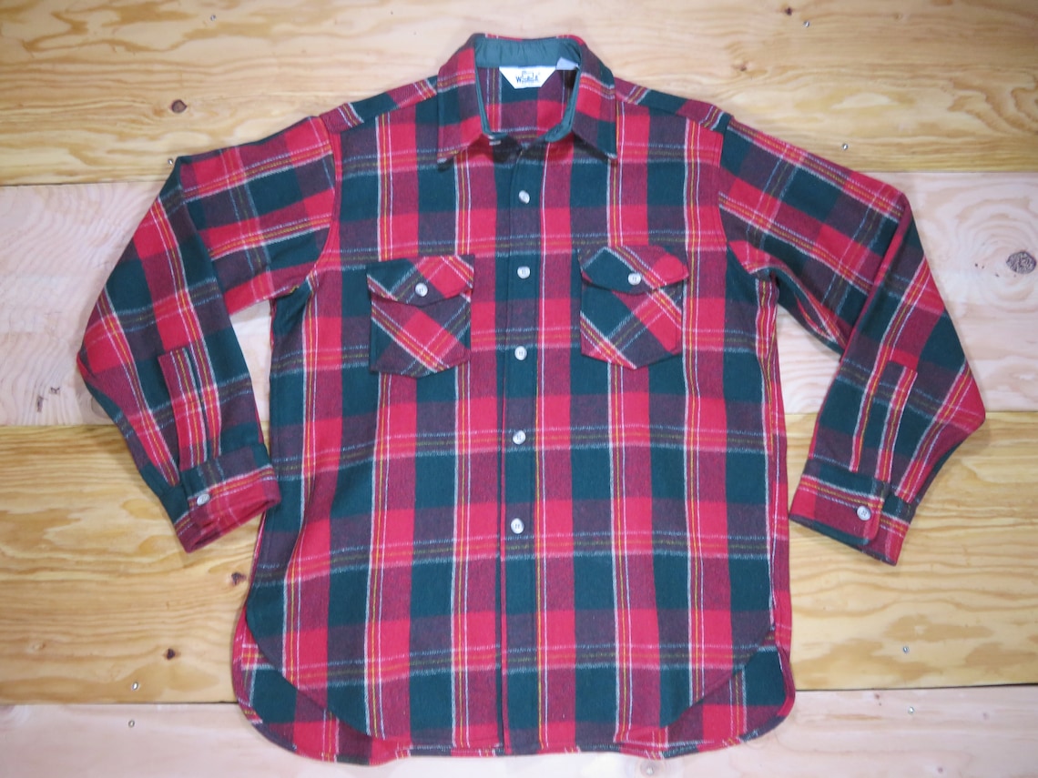 Vintage Woolrich Flannel Wool Shirt Outdoor Plaid Beige Green Red Sz XL ...