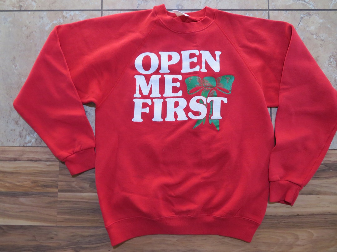 Vintage Christmas Open Me First Sweatshirt 50/50 Red White Green Santee ...