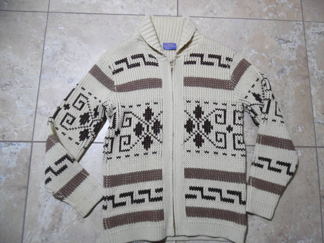VTG Pendleton BIG LEBOWSKI Dude Cardigan Sweater Cowichan Style Shawl ...