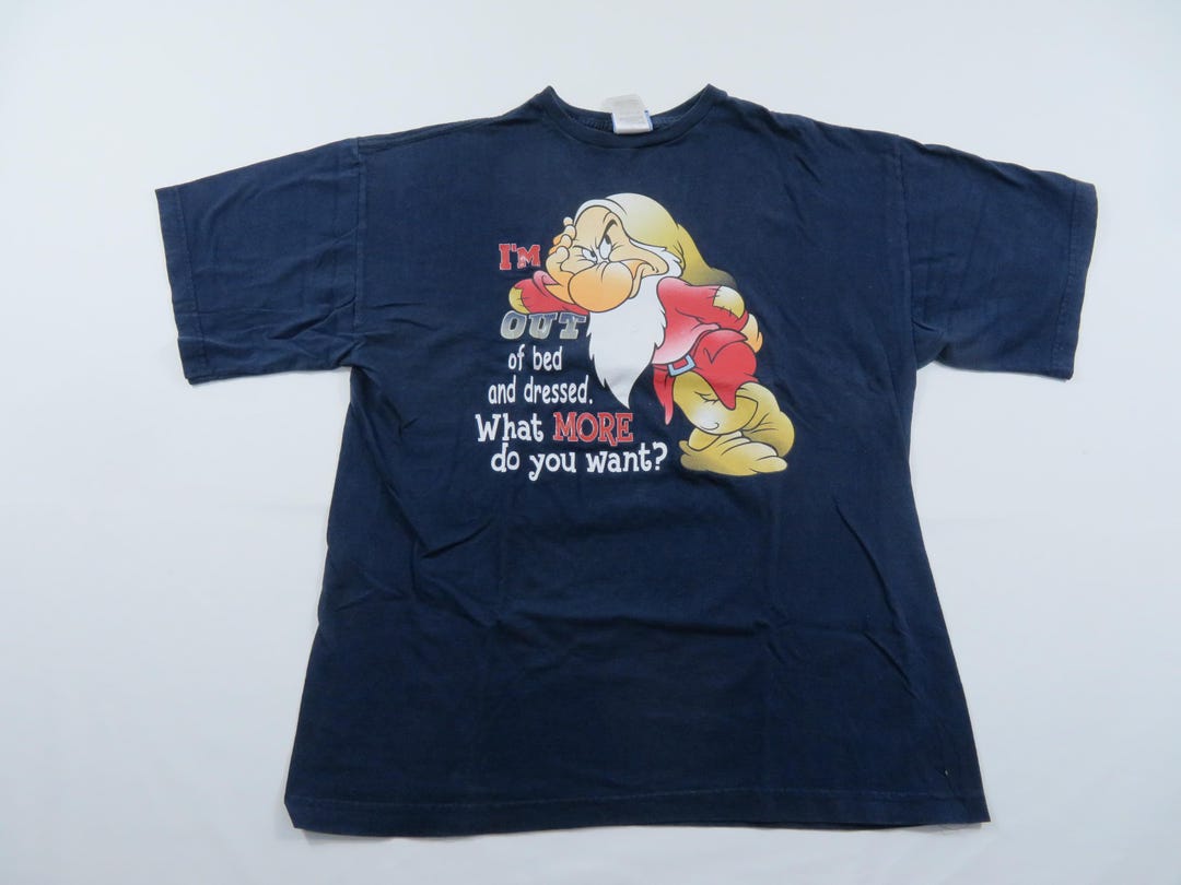 Vintage Jerry Leigh Disney GRUMPY T-shirt Humorous I'm Out of Bed Navy ...