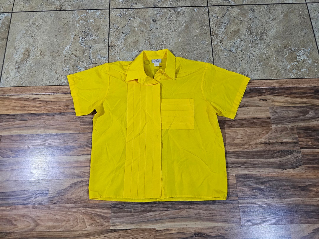 Vintage Laura Scott Yellow Button Down Polyester Shirt Top Womens Size ...