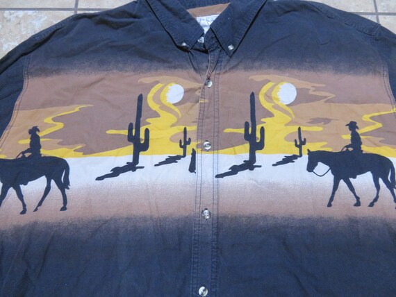 Vintage Cowboy Desert Scene Western Shirt Black Brown… - Gem