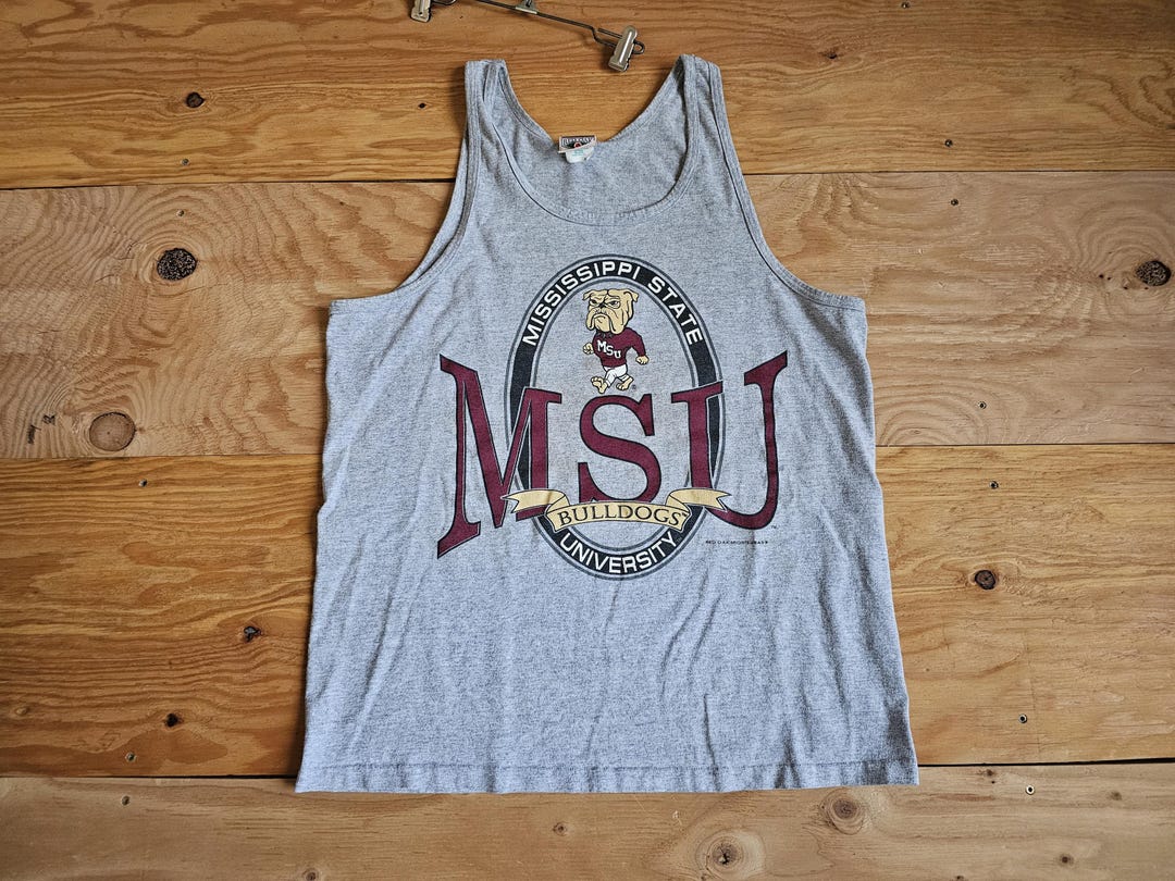 Vintage 90s Mississippi State University Tank Top Shirt Bulldogs Gray ...