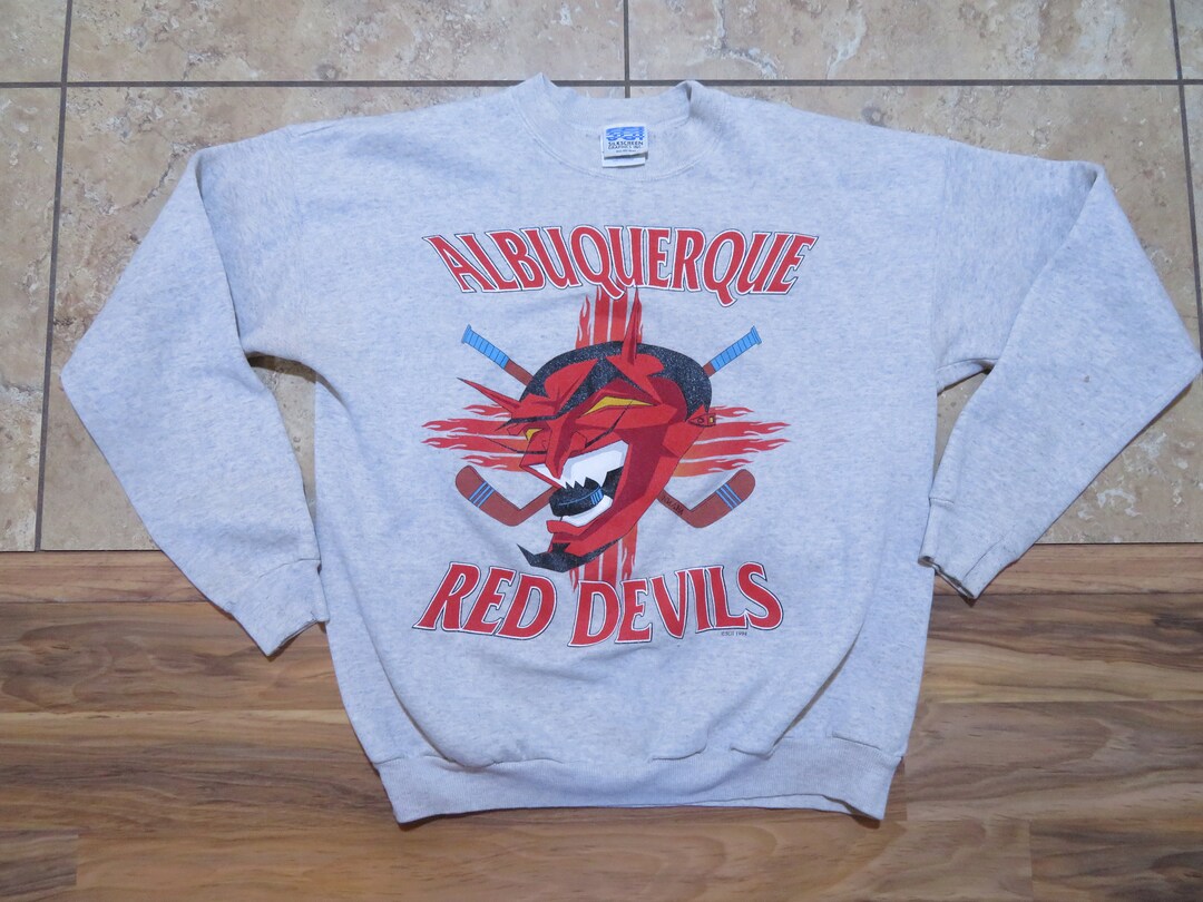 RARE Vintage Albuquerque Red Devils Hockey Sweatshirt 50/50 Light GRAY ...