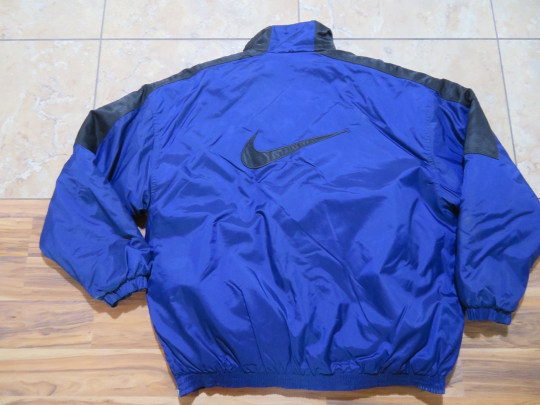 VTG NIKE Large Swoosh Stadium Jacket Style Coat 1/3 Zip Pullover Blue ...
