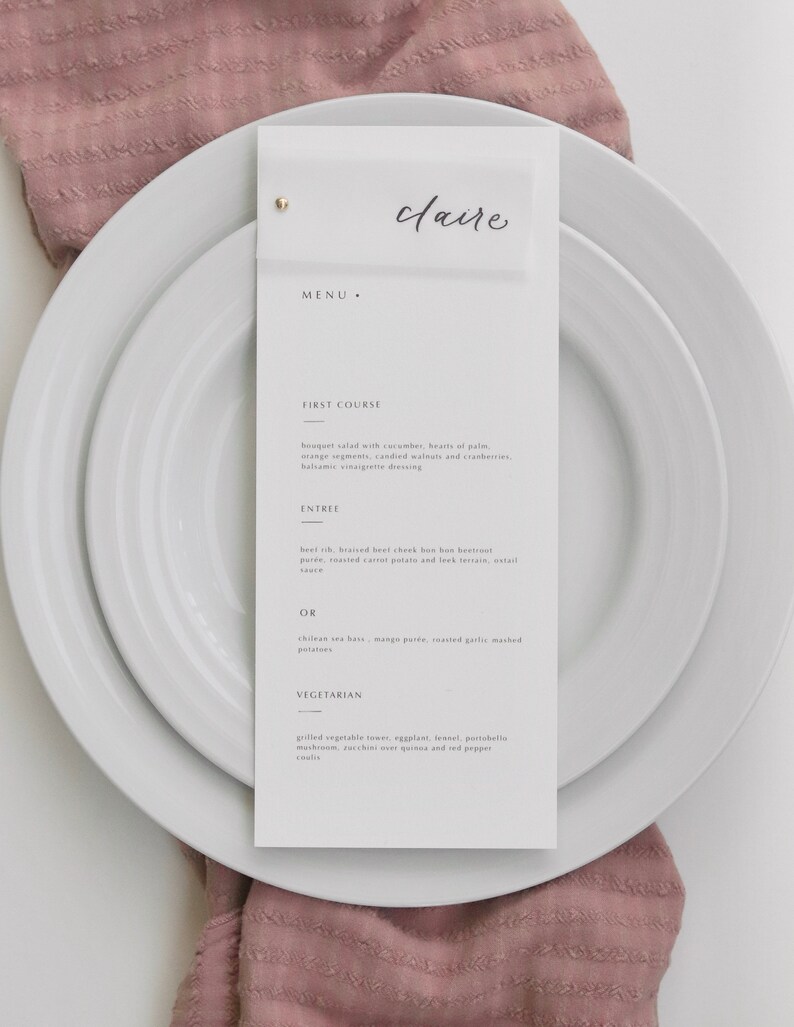 Printed Table Menu's With Name Card Minimal Menu Cards - Etsy