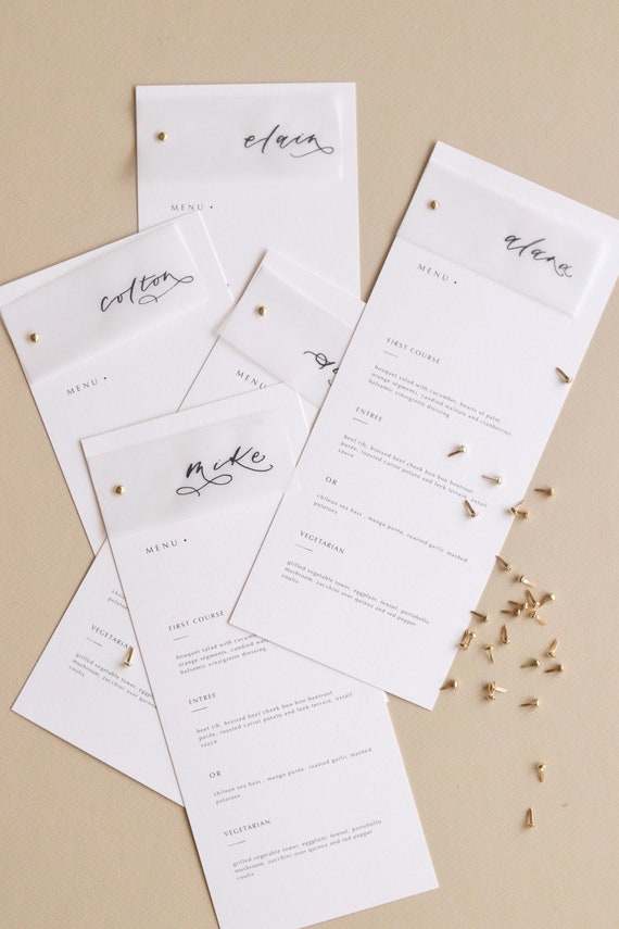 Printed Table Menu's With Name Card Minimal Menu Cards - Etsy