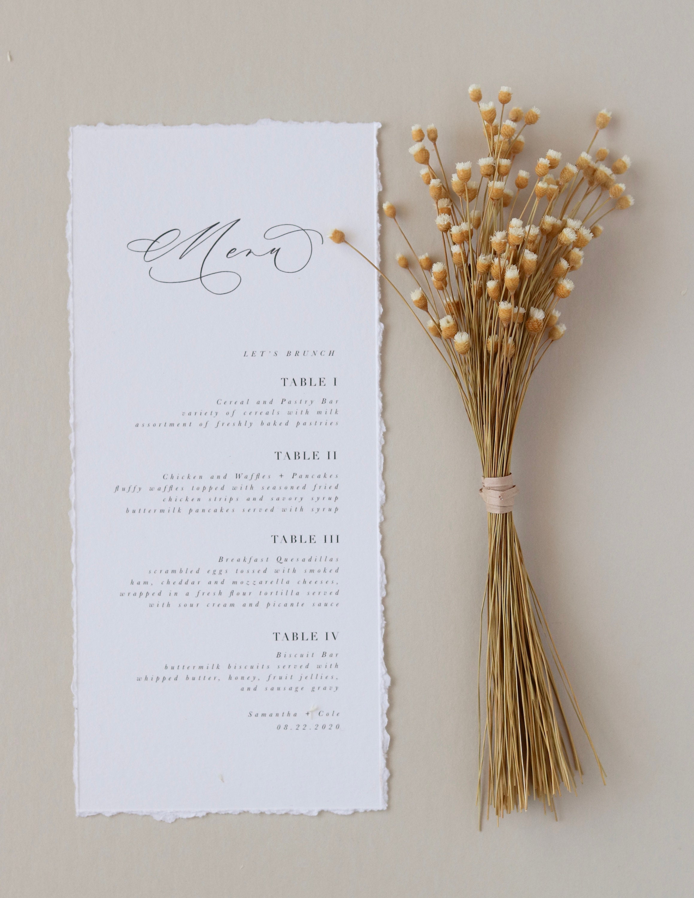 Printed Menu for Wedding or Event Minimal Custom Menu Card | Etsy