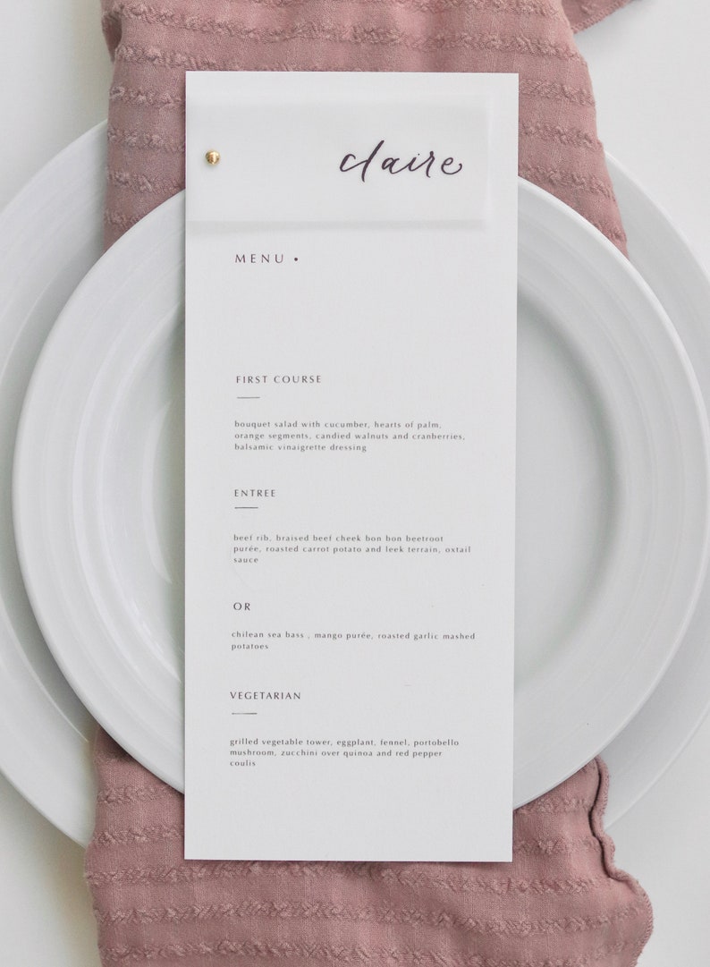 Printed Table Menu's With Name Card Minimal Menu Cards - Etsy