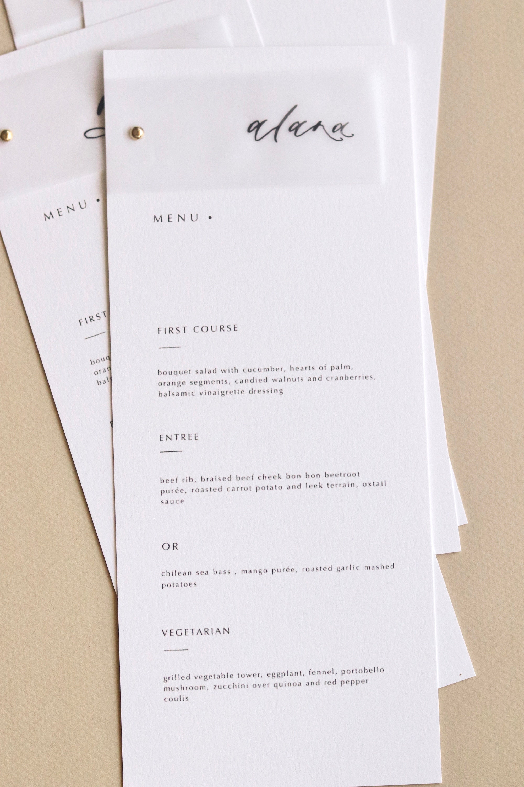 Printed Table Menu's With Name Card Minimal Menu Cards - Etsy