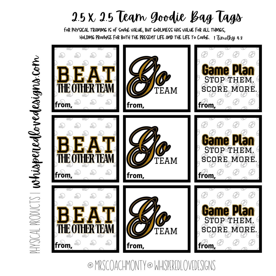 From the Coach's Wife, Team Gift Tags, Football Team Goodie Bags ...