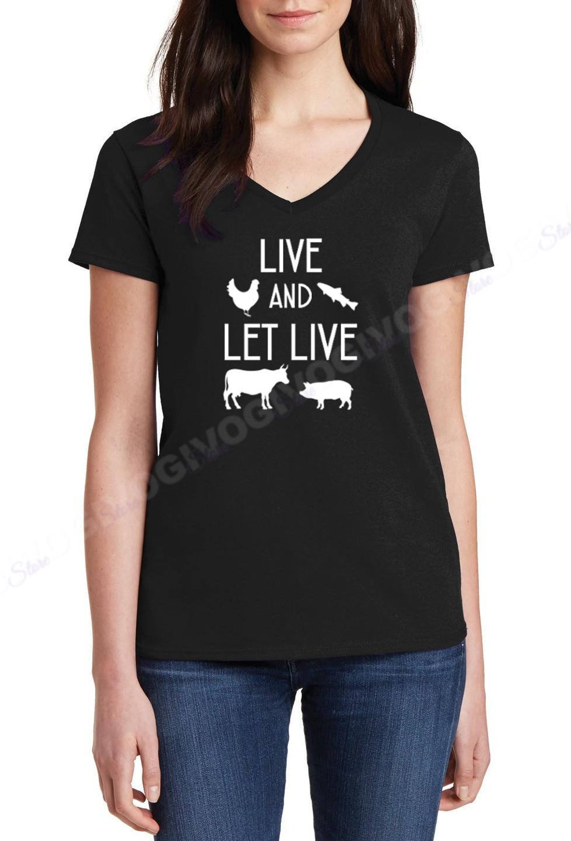 Womens V-neck Live and Let Live T Shirt Vegan Vegetarian Tee - Etsy