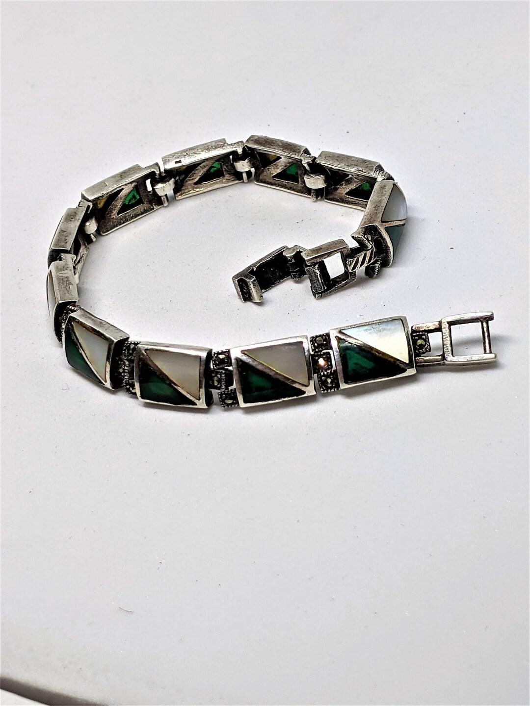 Vintage Sterling Silver Tennis Green Jade Bracelet - Etsy