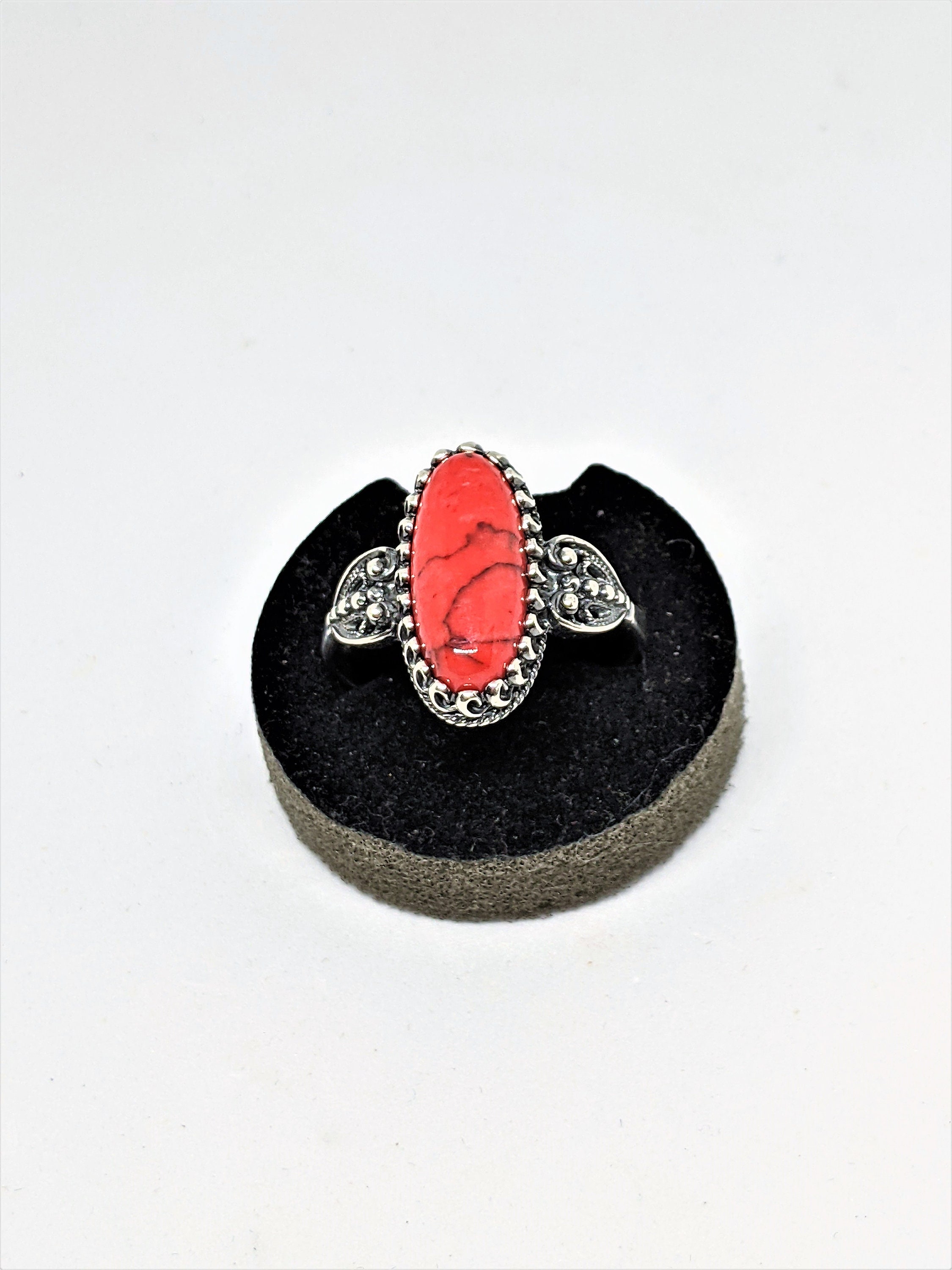 Cute Coral Silver Filigree Ring for Her for Him, Size 11, Stone ...