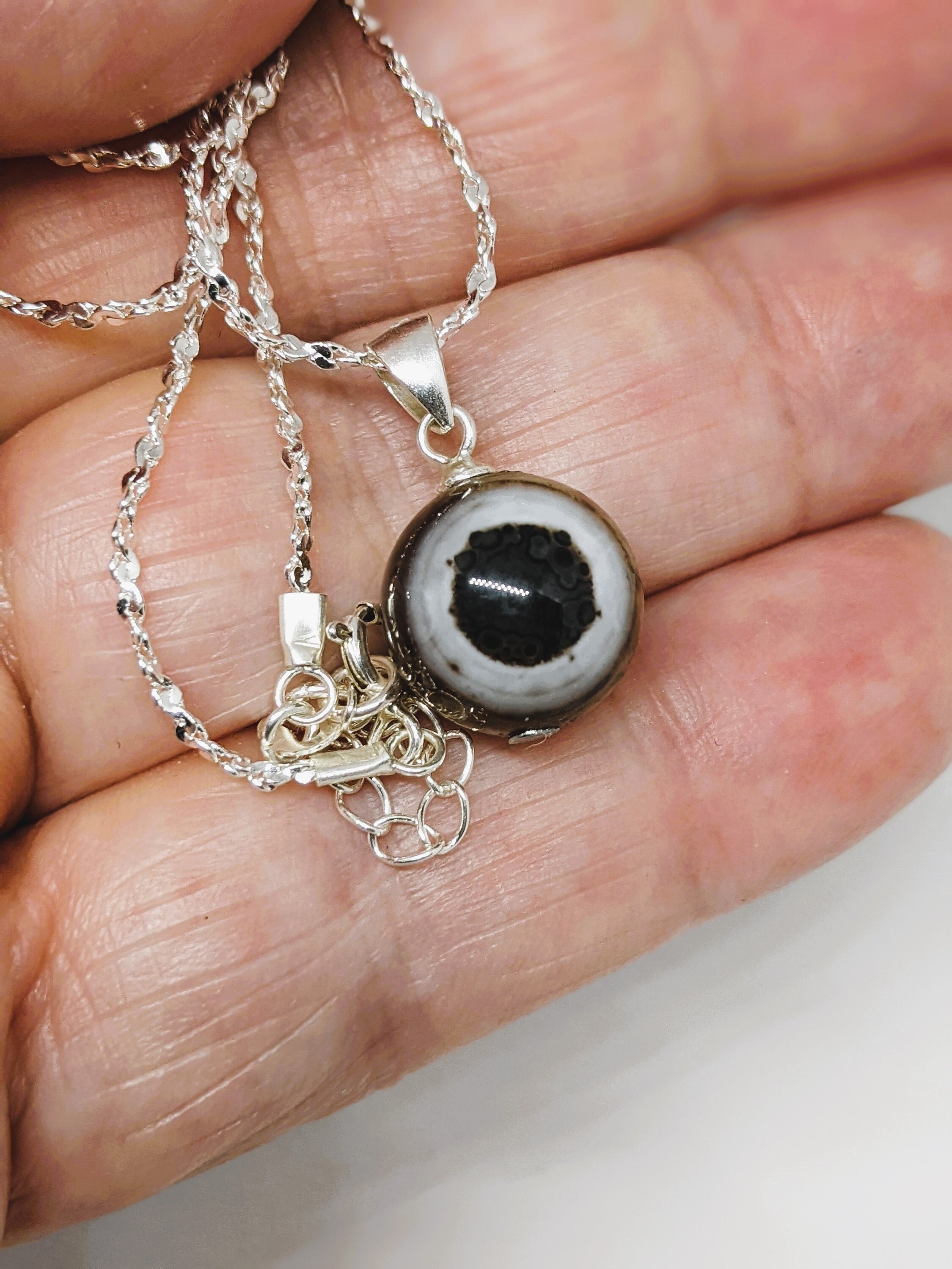 Eye Agate Sterling Silver Necklace Pendant, Eye Agate Necklace, Evil ...
