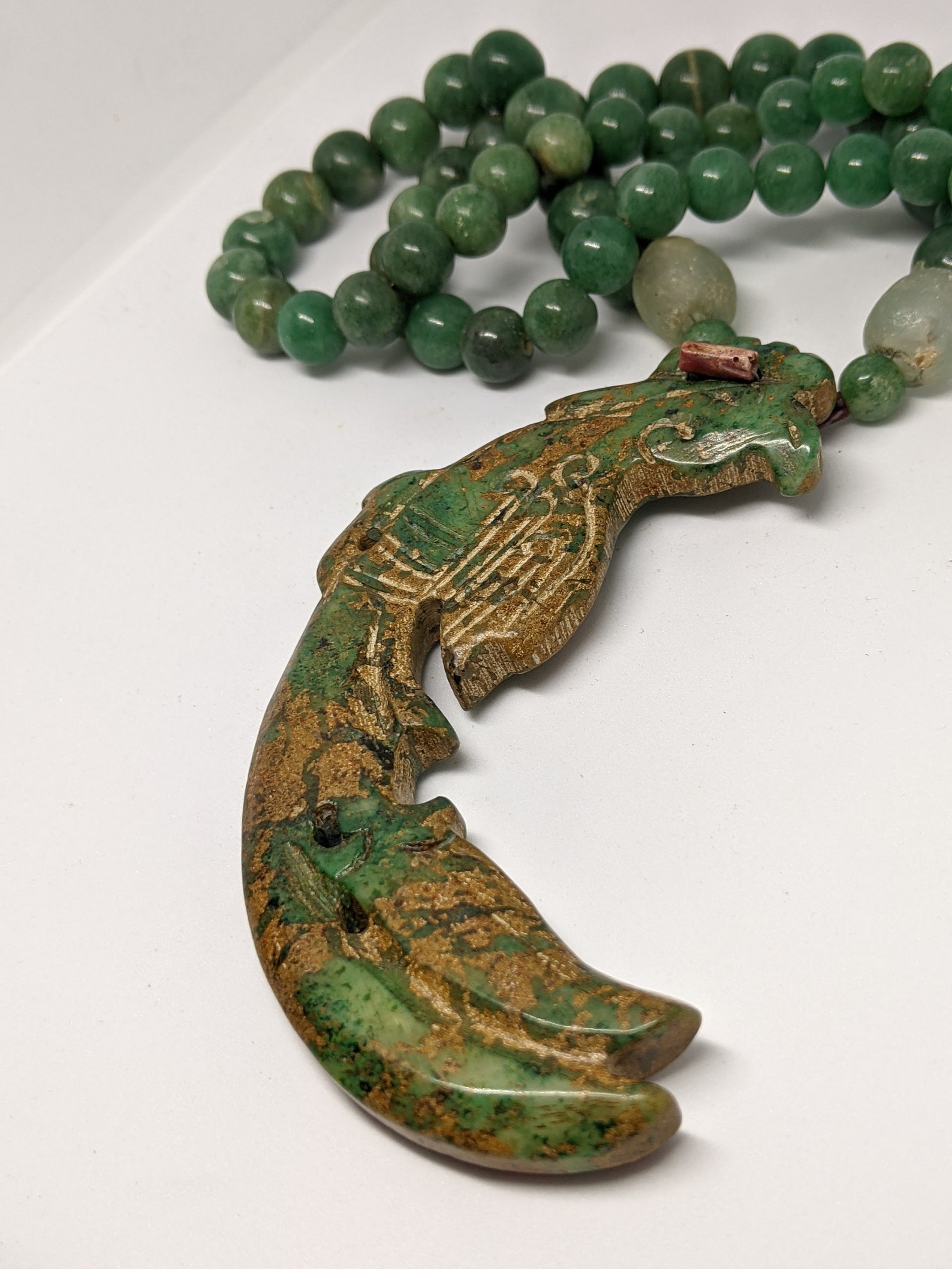 Antique Phoenix Green Jade Amulet Necklace With Vintage - Etsy