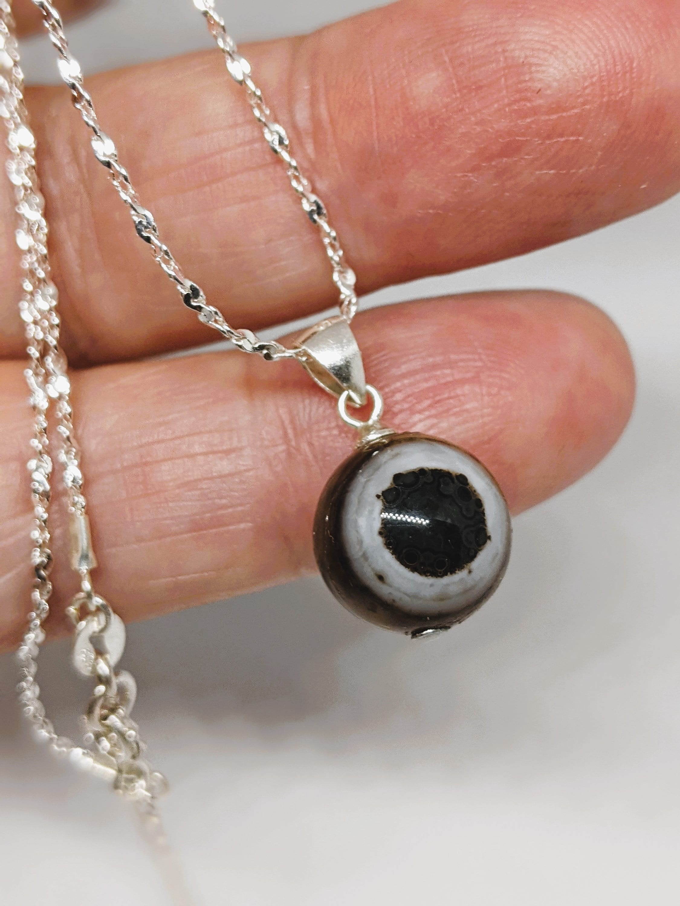 Eye Agate Sterling Silver Necklace Pendant, Eye Agate Necklace, Evil ...