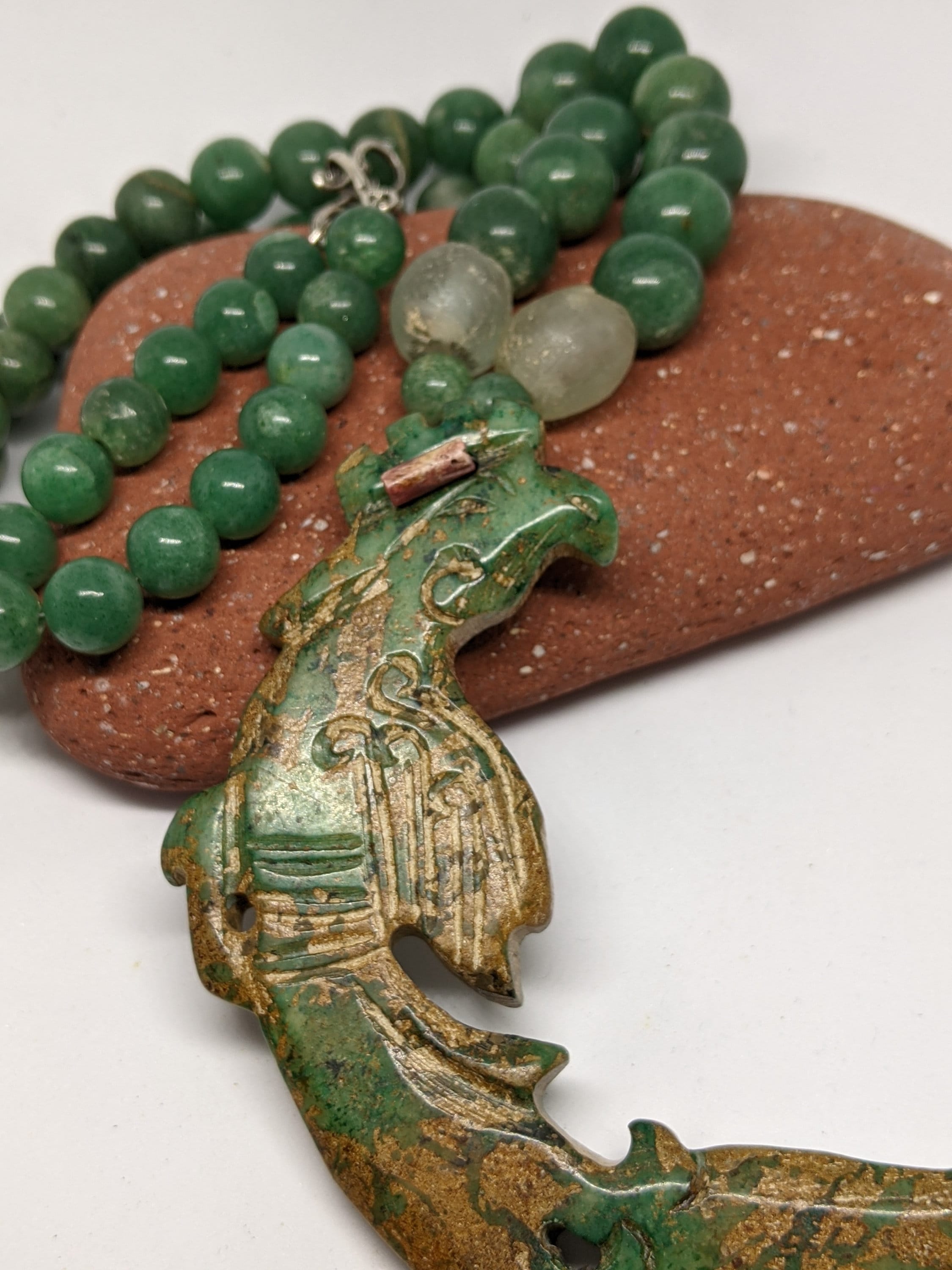 Antique Phoenix Green Jade Amulet Necklace With Vintage - Etsy