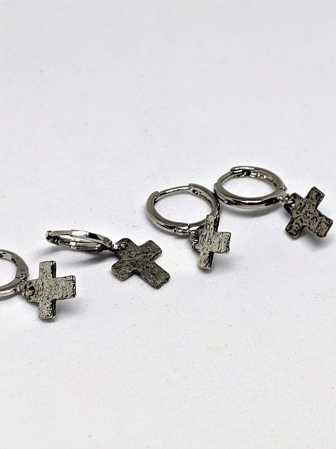 Tiny Silver Cross Hoop Earrings Teen Men Women Cross Jewelry | Etsy