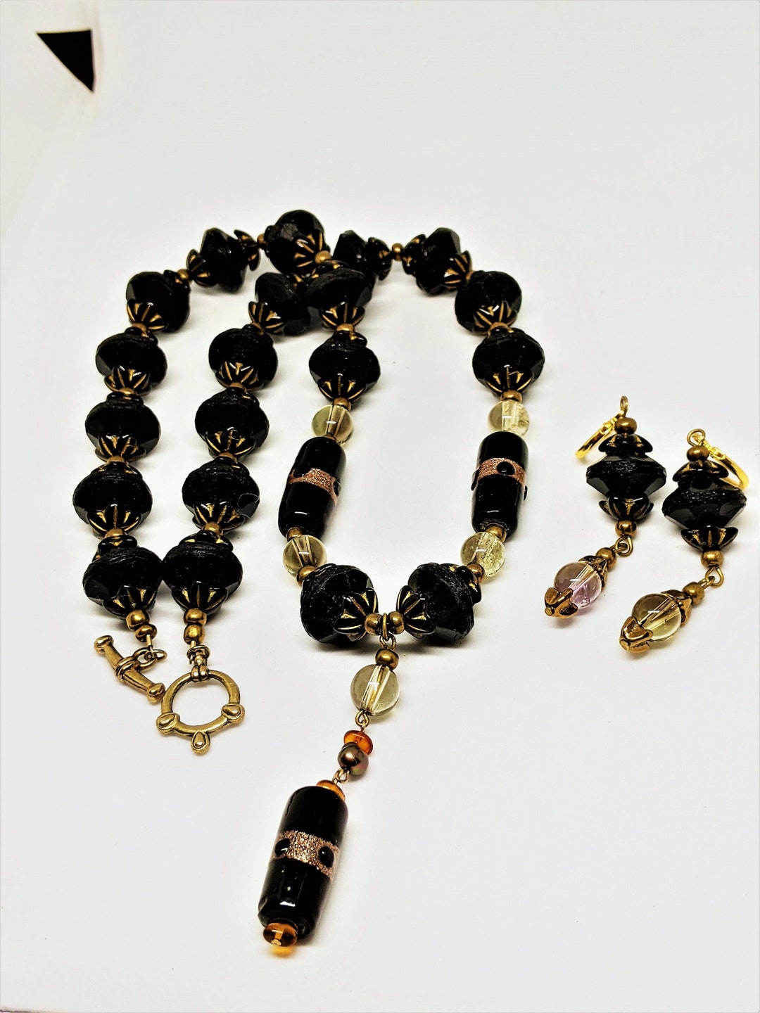 Vintage Smog Topaz Venetian Glass Retro Classy Necklace Earrings Set ...