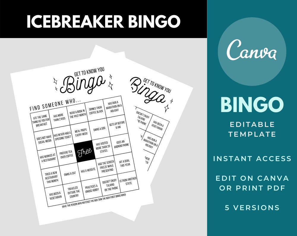 Networking Bingo Editable Template - Office/party/event Game - Instant ...