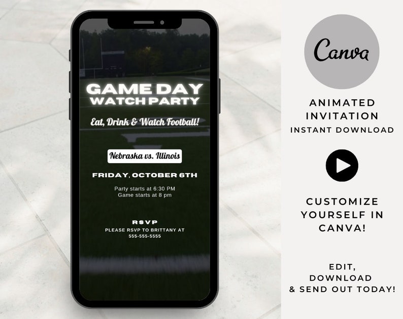 Animated Football Watch Party Invitation, Digital Football Party Invite ...