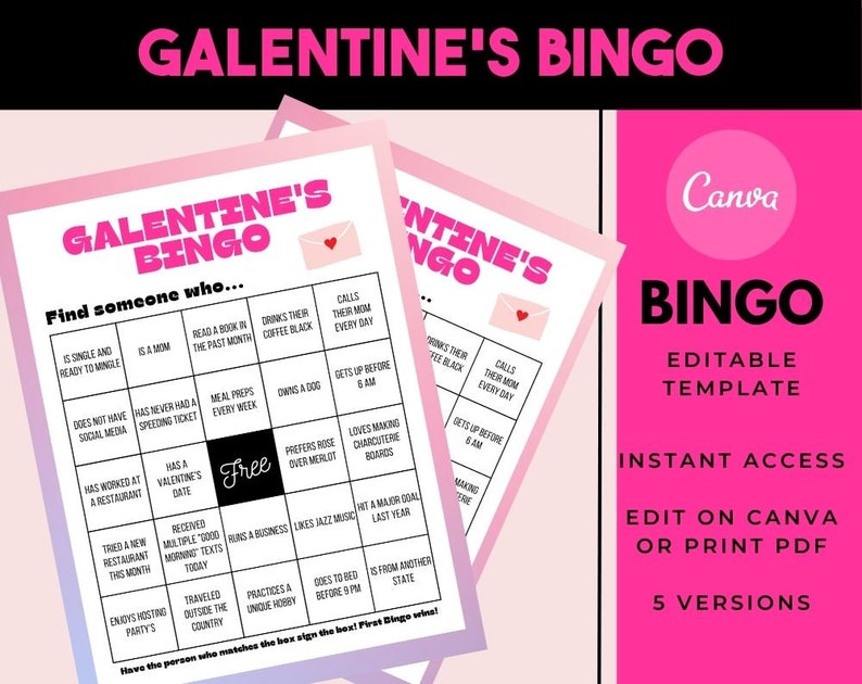 Galentine's Bingo Editable Template Networking/party/event Game ...
