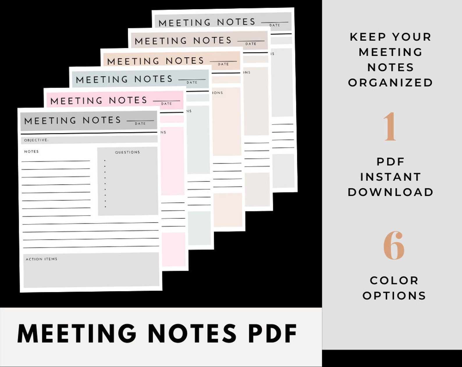 Meeting Notes, Printable Work Organizer, Daily Weekly Work Planner ...