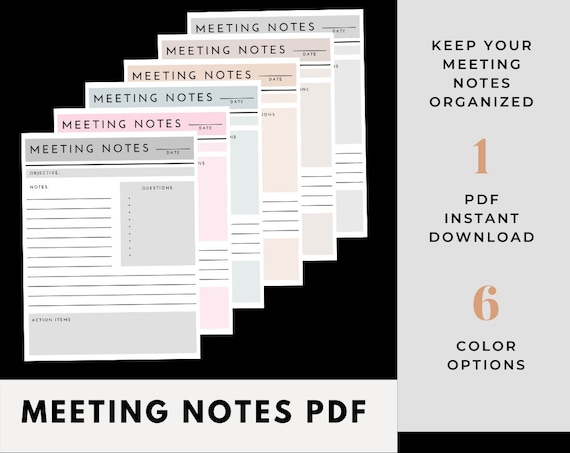 Meeting Notes Printable Work Organizer Daily Weekly Work - Etsy