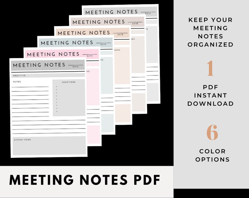 Meeting Notes, Printable Work Organizer, Daily Weekly Work Planner ...