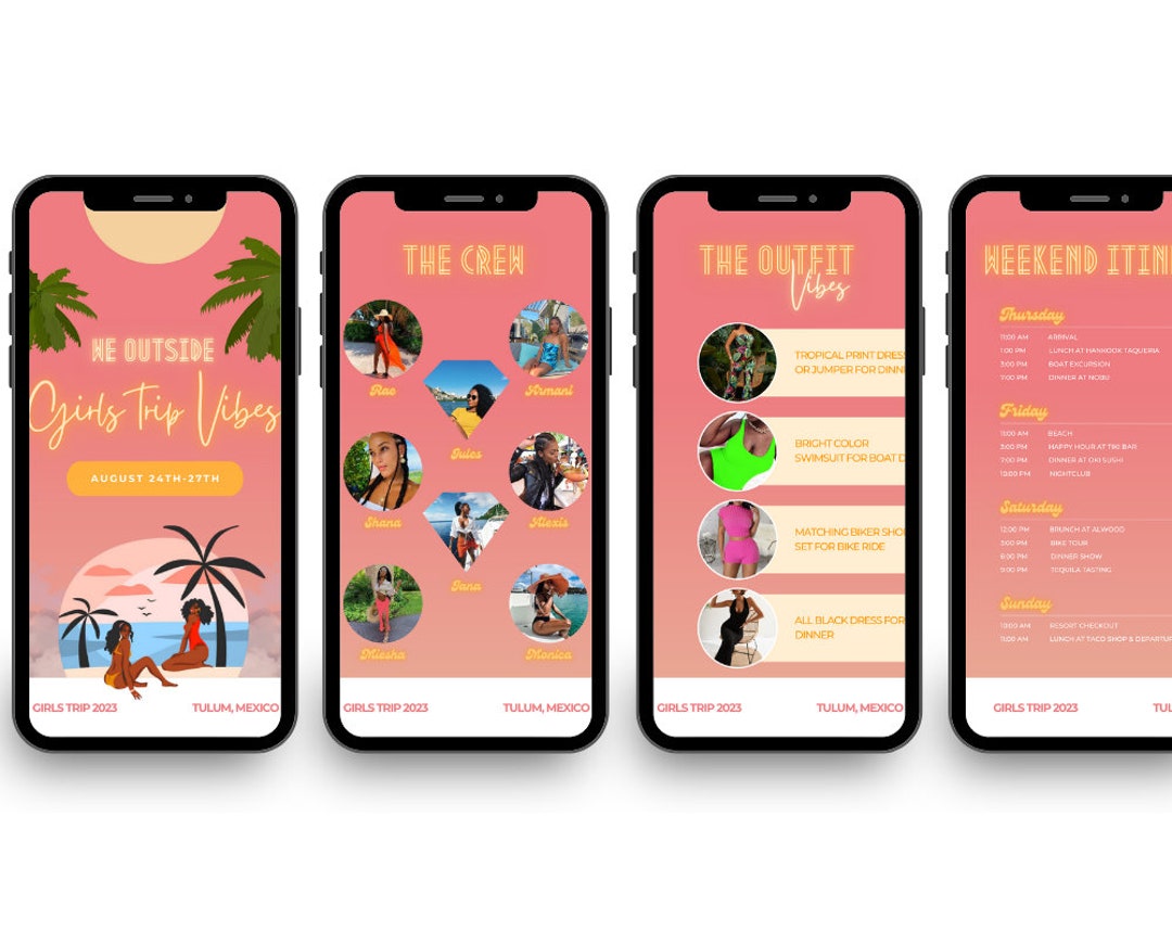 Girls Trip, Digital Travel Itinerary, Itinerary Template, Weekend ...