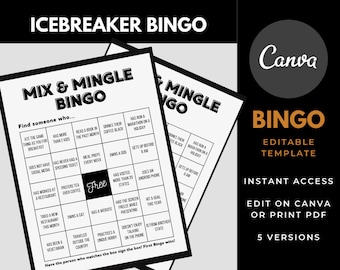 Networking Bingo Editable Template - Office/party/event Game - Instant ...