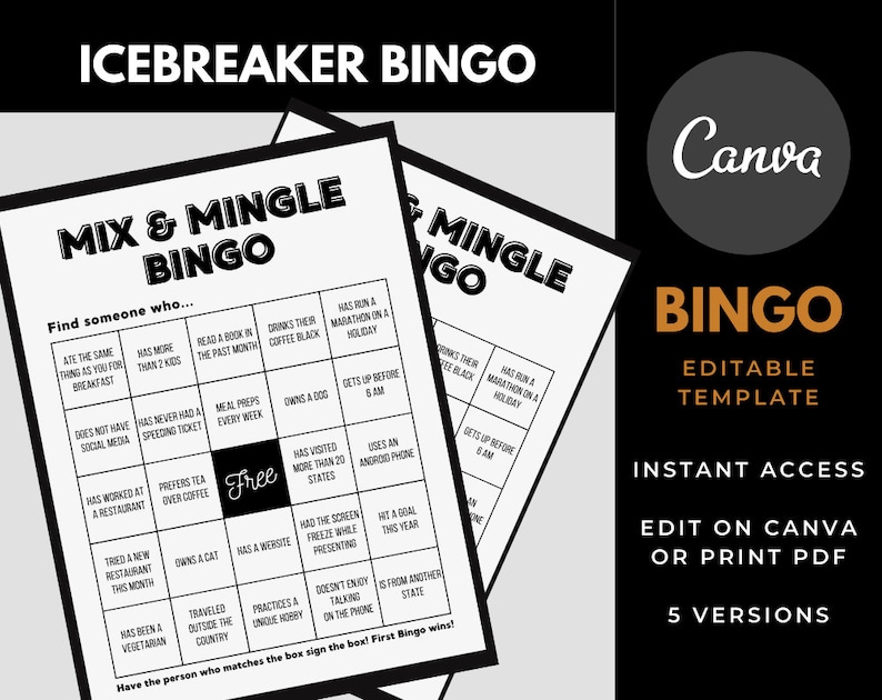 Networking Bingo Editable Template - Office/party/event Game - Instant ...