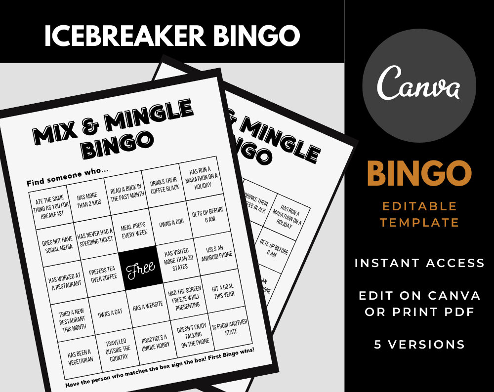 Networking Bingo Editable Template - Office/party/event Game - Instant ...
