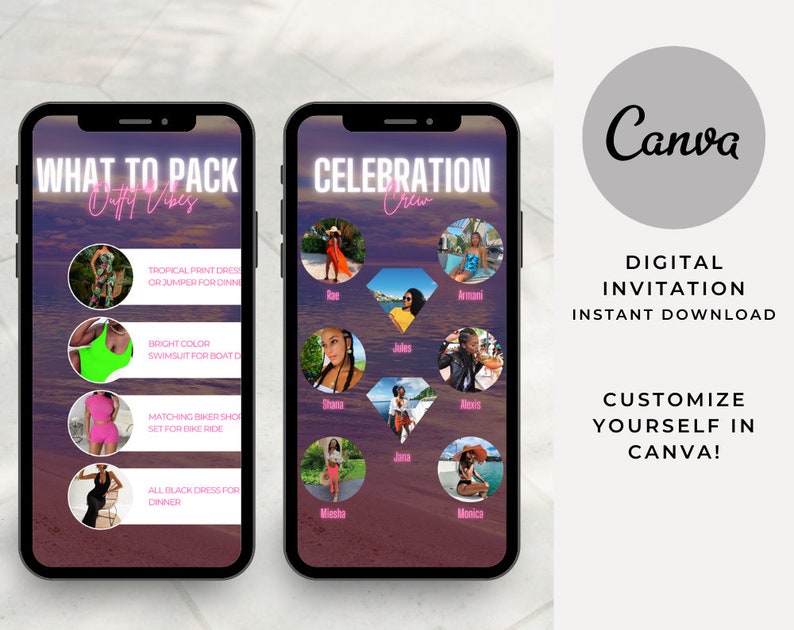 Birthday Weekend Invitation, Girls Trip, Digital Travel Itinerary ...