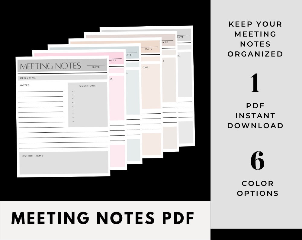 Meeting Notes, Printable Work Organizer, Daily Weekly Work Planner ...