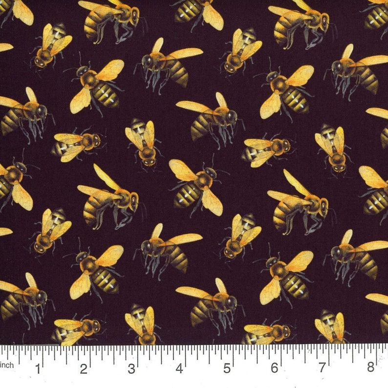 Half Yard Bumble Bees on Black 100% Cotton Fabric - Etsy