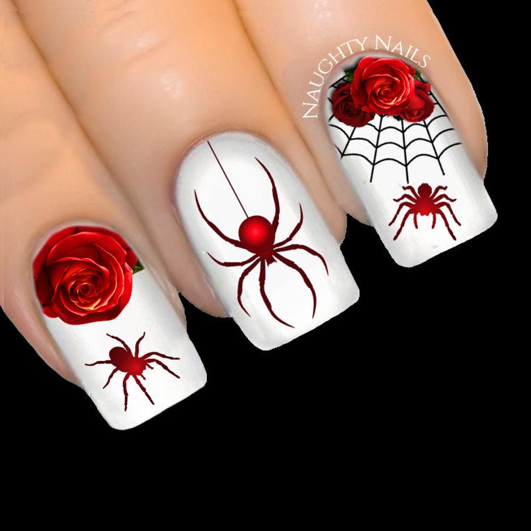 RUBY RED Elegant Spider Rose Halloween Web Nail Water Decal - Etsy