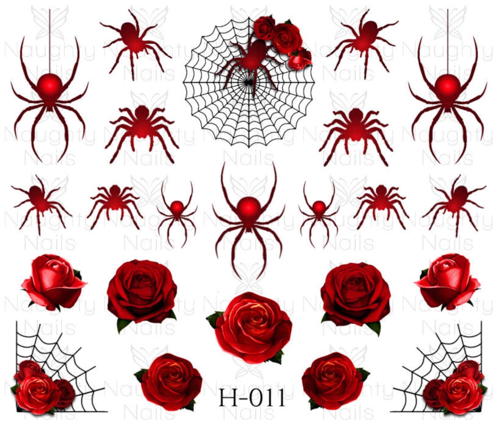 RUBY RED Elegant Spider Rose Halloween Web Nail Water Decal | Etsy