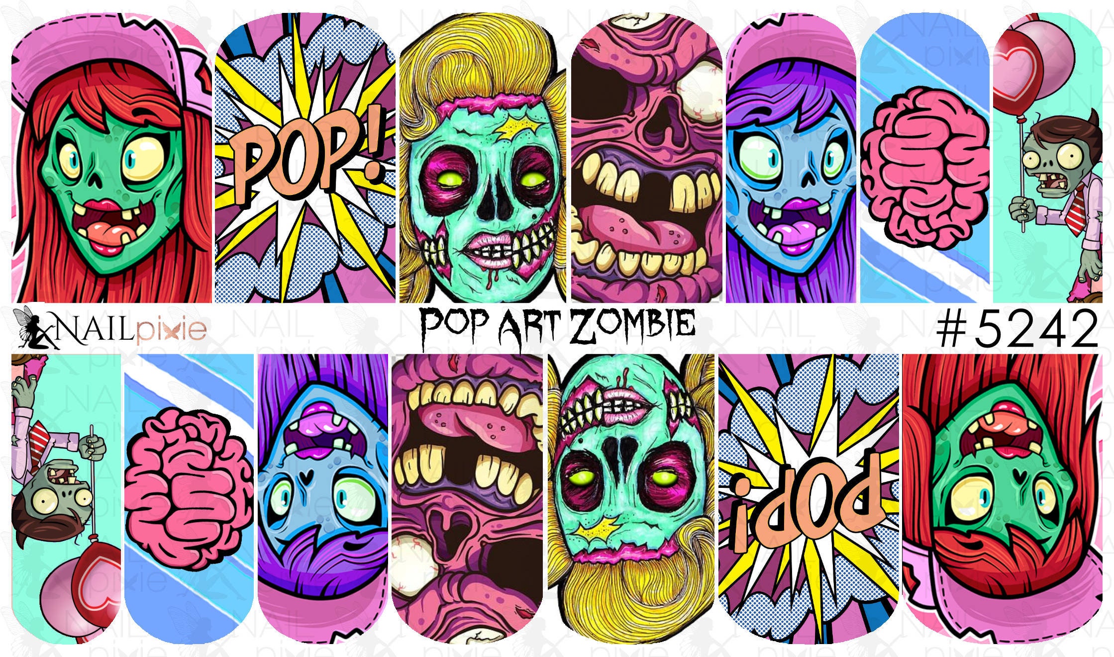 POP ART ZOMBIE Halloween Full Cover Nail Decal Art Water - Etsy