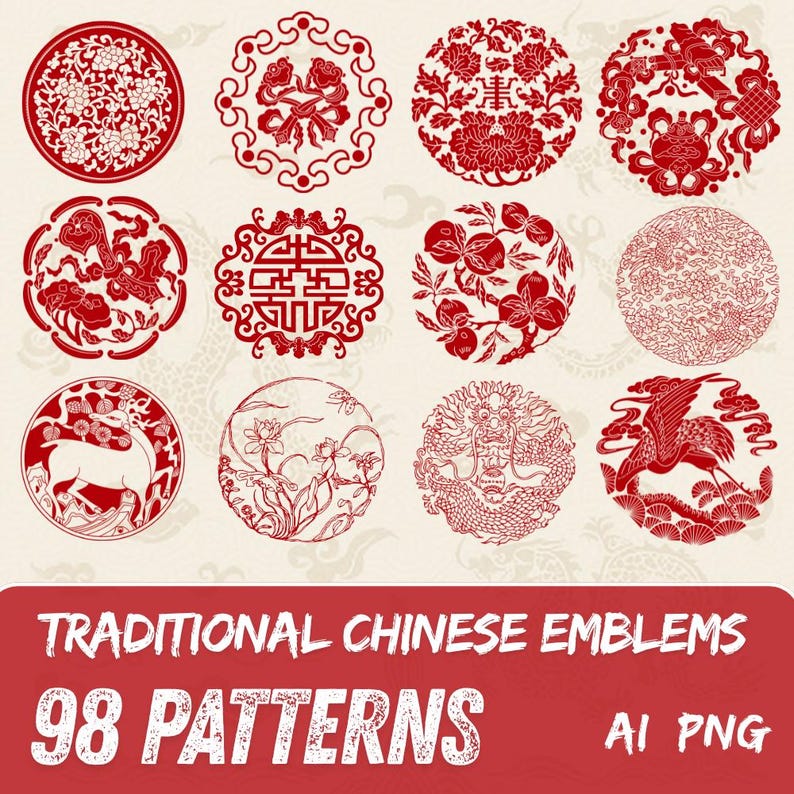 Traditional Chinese Emblem Clipart – 98 Decorative Motifs – AI & PNG ...