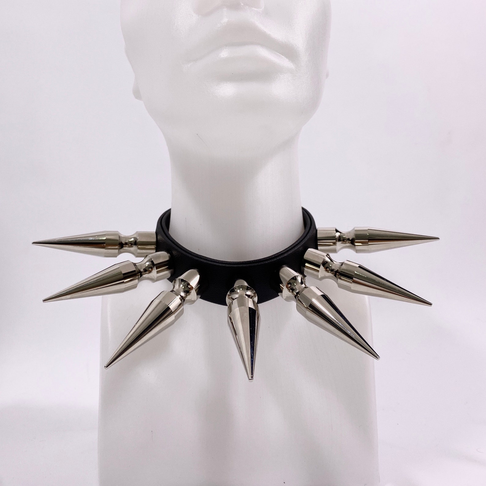 COLOSSAL SPIKES COLLAR // Faux Leather & Glossy Vinyl Rivet | Etsy