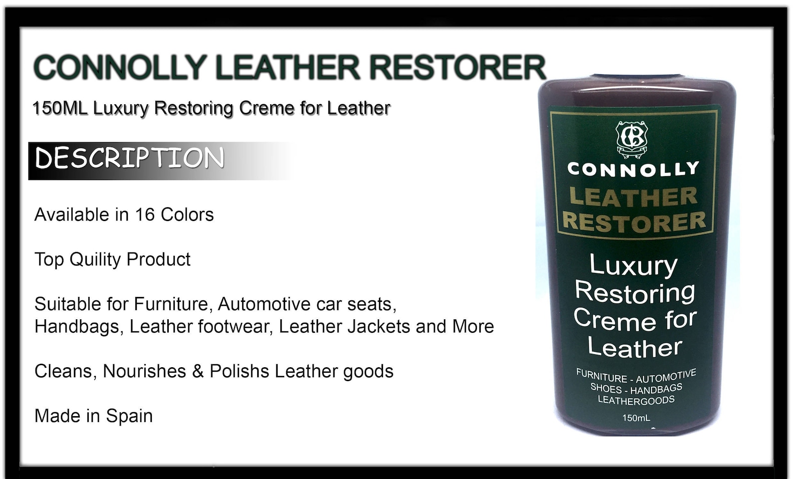 CONNOLLY LEATHER RESTORER 150ML Luxury Restoring Creme - 16 Colors ...
